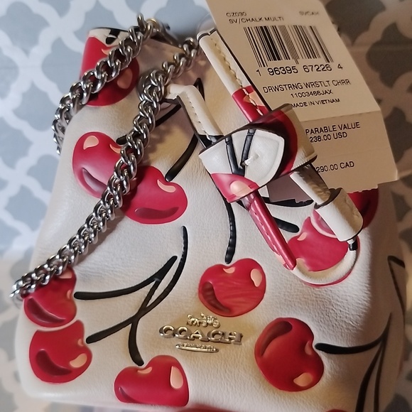Coach | Bags | Nwt Coach Drawstring Wristlet With Cherry Print With ...
